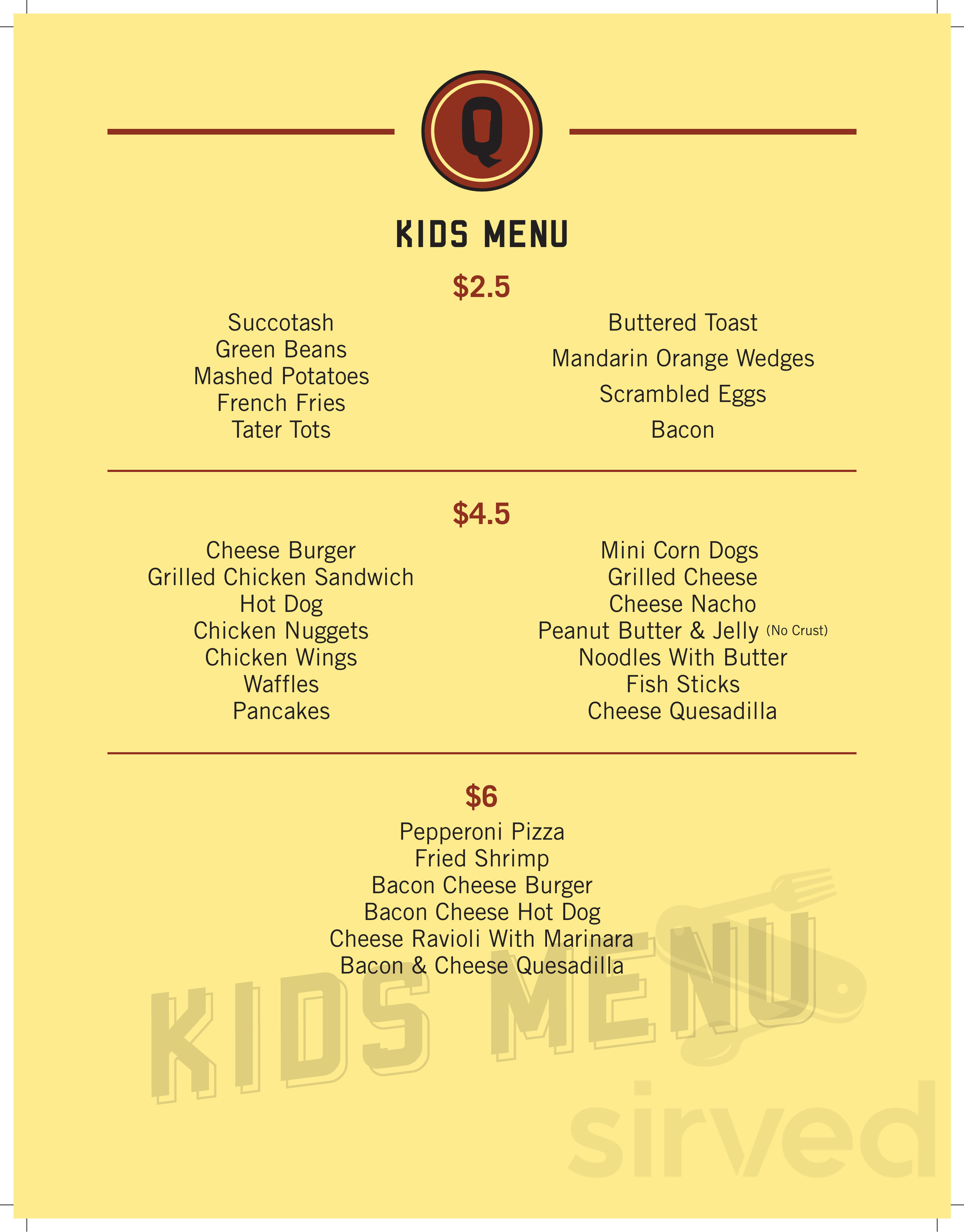 Menu for Quigley's Pint & Plate in Pawleys Island, SC | Sirved
