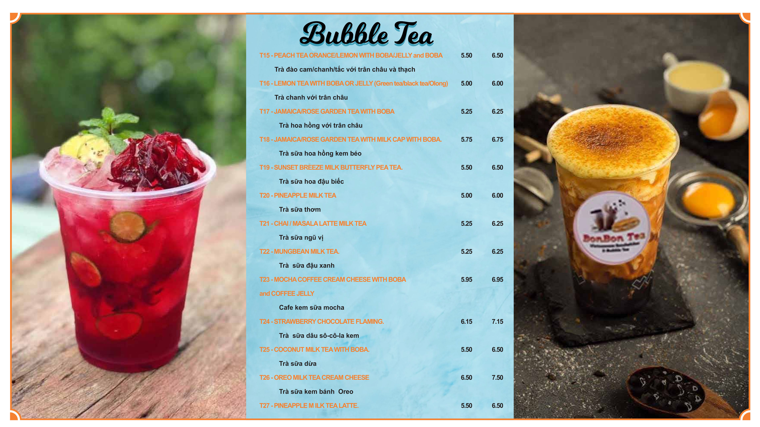 BonBon Tea menu in Harrisburg, Pennsylvania, USA