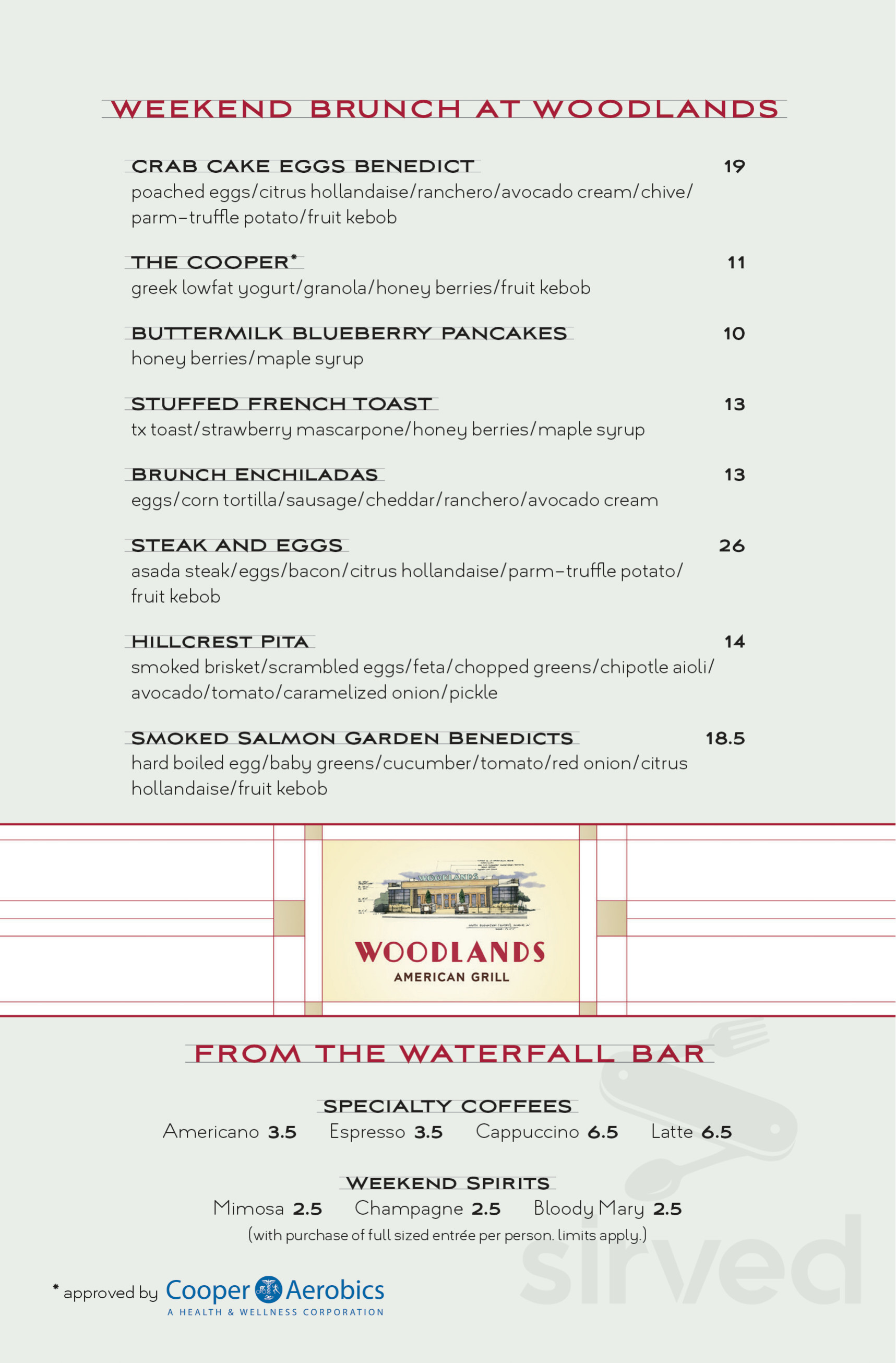 Woodlands American Grill menu in Dallas, Texas, USA
