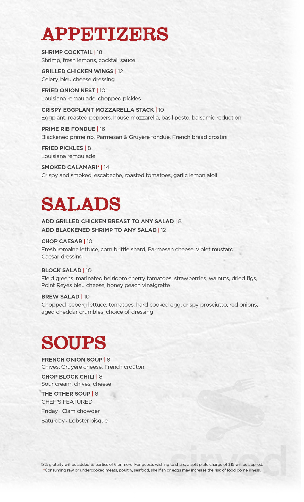 Chop, Block & Brew at Harrah's Ak-Chin menus in Maricopa, Arizona ...