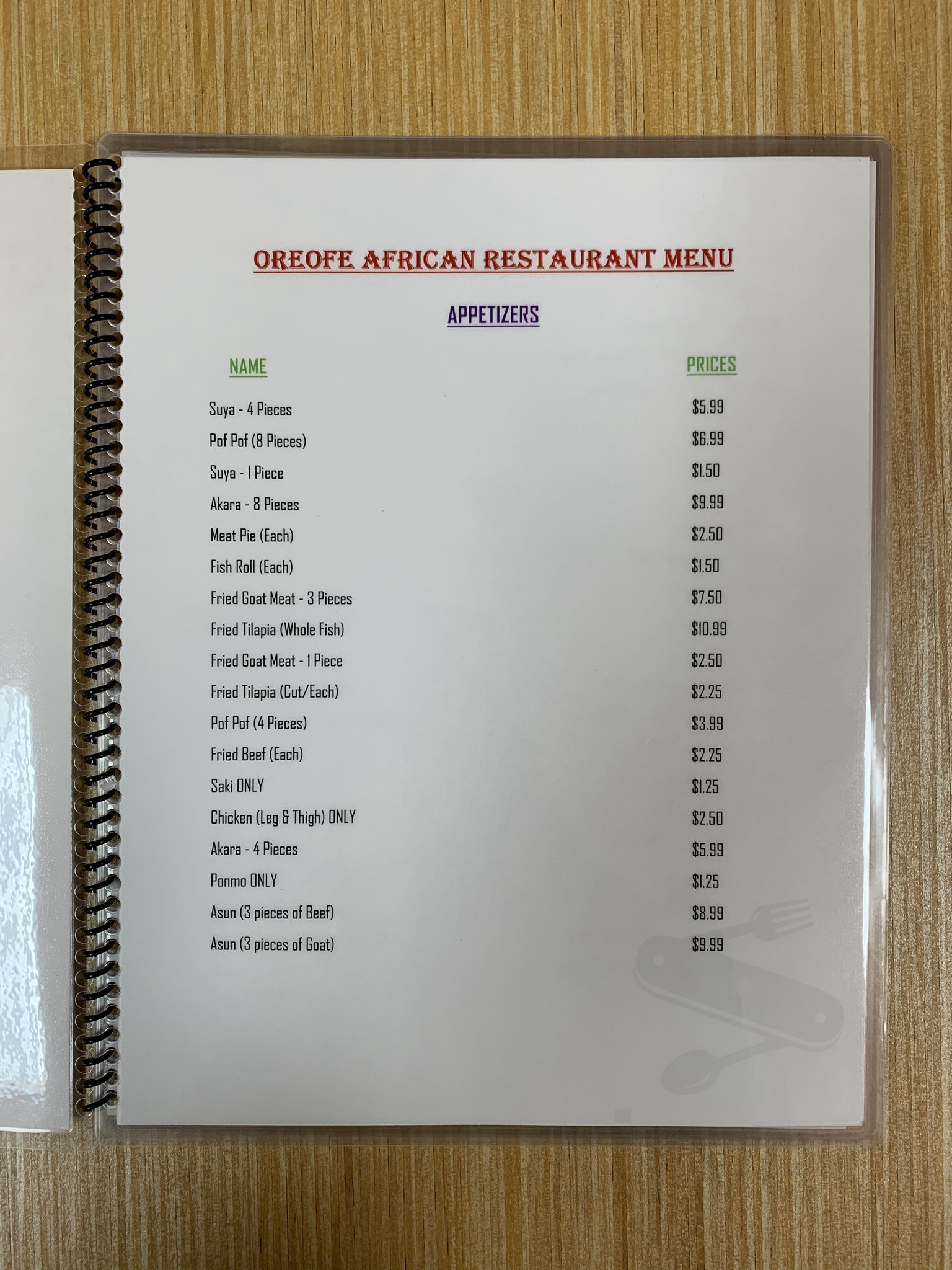 Oreofe African Restaurant / Beer & Wine menu in Killeen, Texas, USA