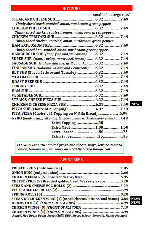 Aggie's Steak Sub menu in Kinston, North Carolina, USA