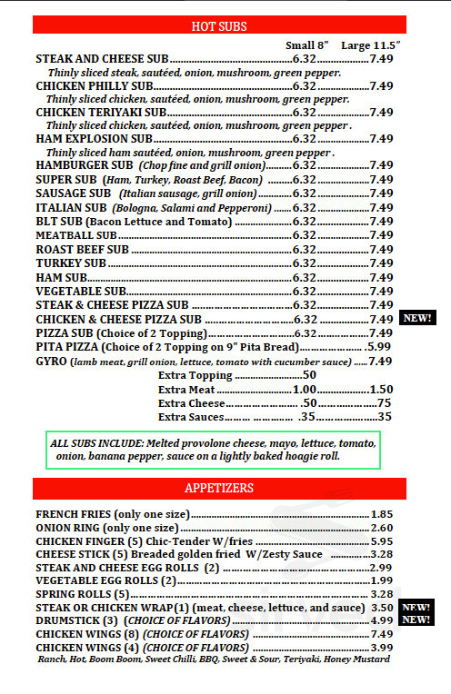 Aggie's Steak Sub menus in Kinston, North Carolina, United States