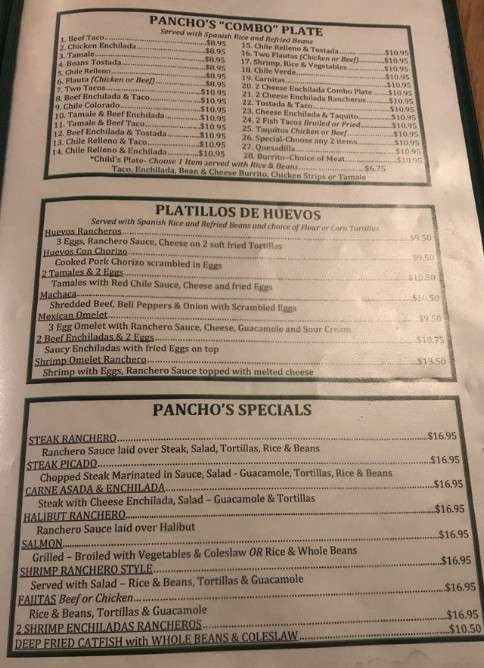 Pancho's Mexican Restaurant menu in Orange, California, USA