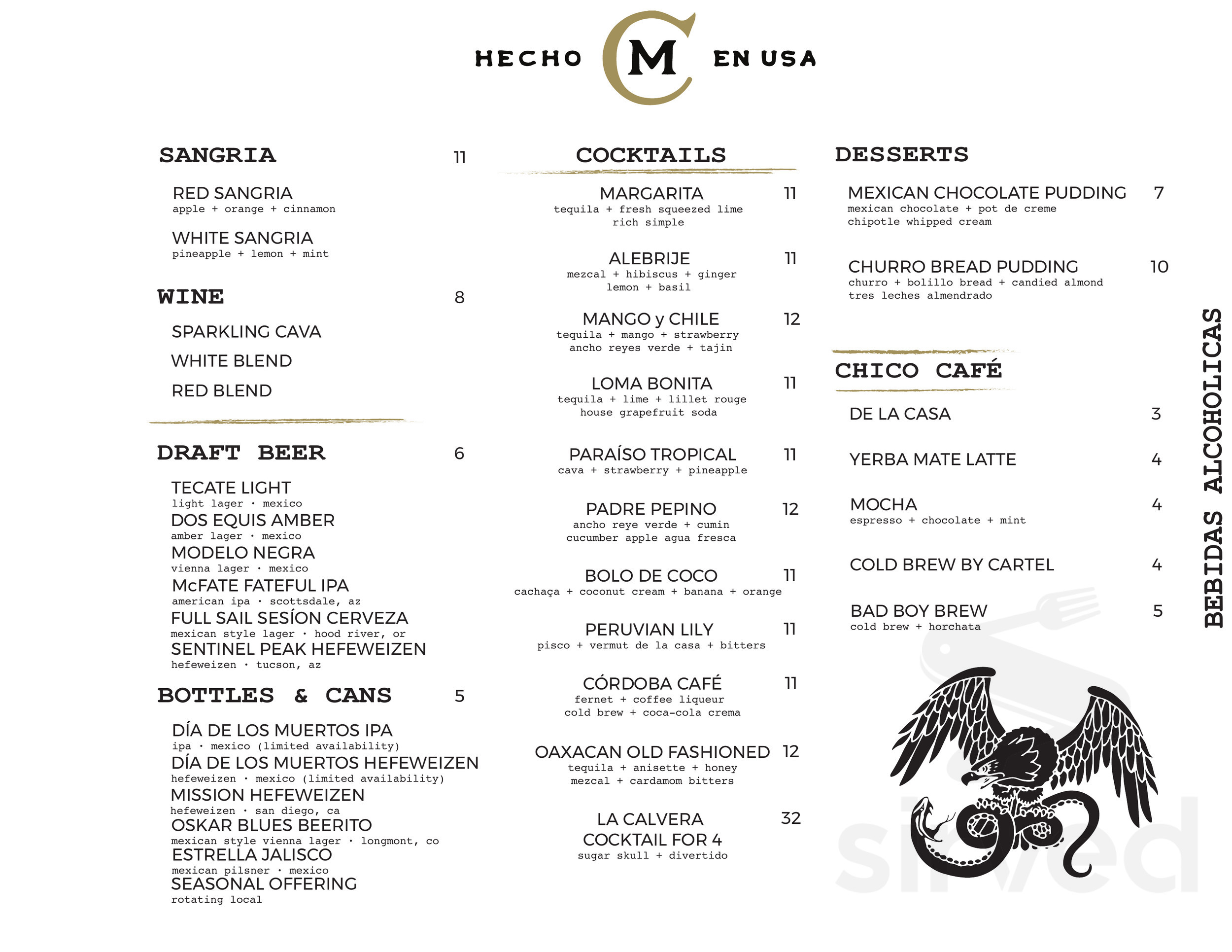 Chico Malo menu in Phoenix, Arizona, USA