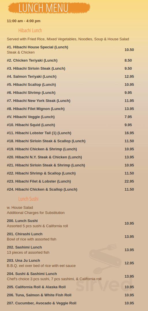 Japan Express menu in Tavares, Florida, USA