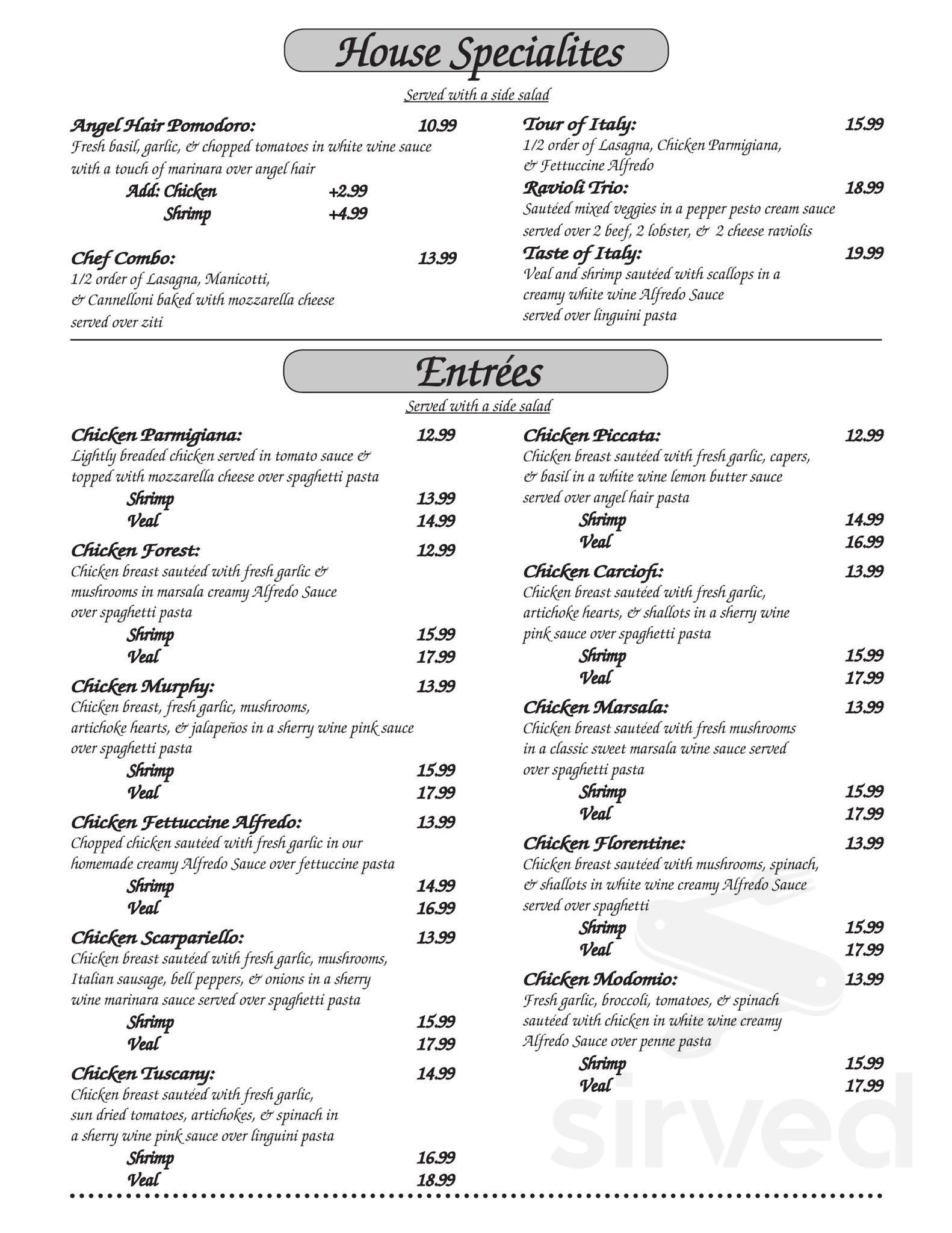 Menu for Taste of Italy in Carthage, MO | Sirved