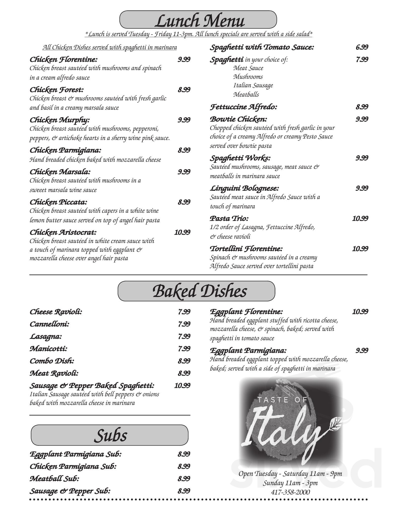Taste of Italy menus in Carthage, Missouri, United States