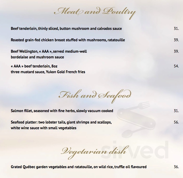 Menu - Québec QC's AUX ANCIENS CANADIENS - Cuisine Québécois / Steak ...