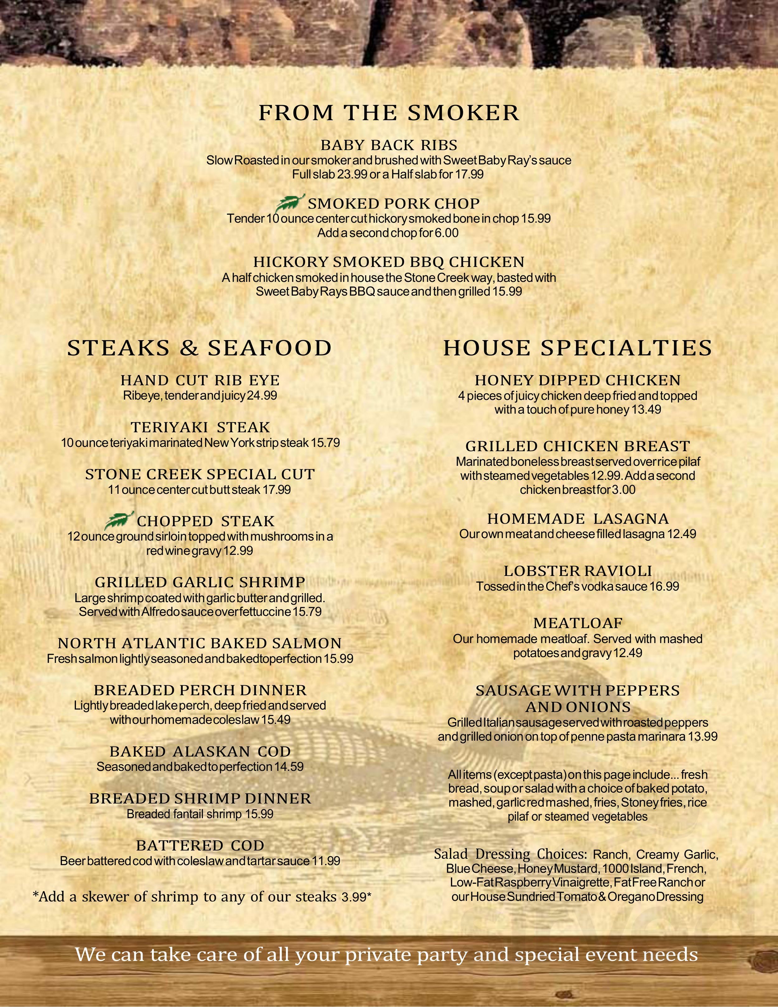 Stone Creek Grill menu in Winthrop Harbor, Illinois, USA