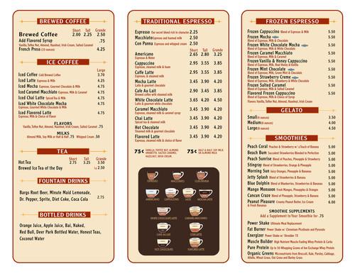 Serda's Coffee Company menu in Mobile, Alabama, USA