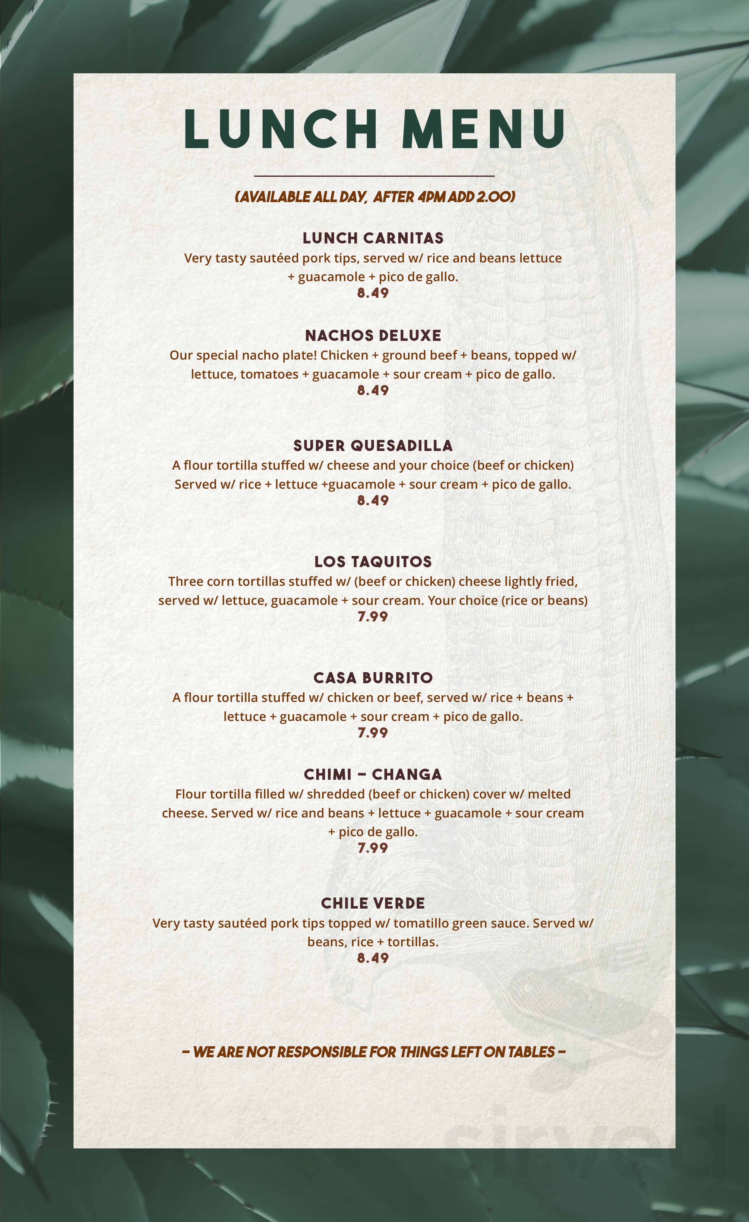 Casa Tequila Mexican Kitchen menu in Tulsa, Oklahoma, USA