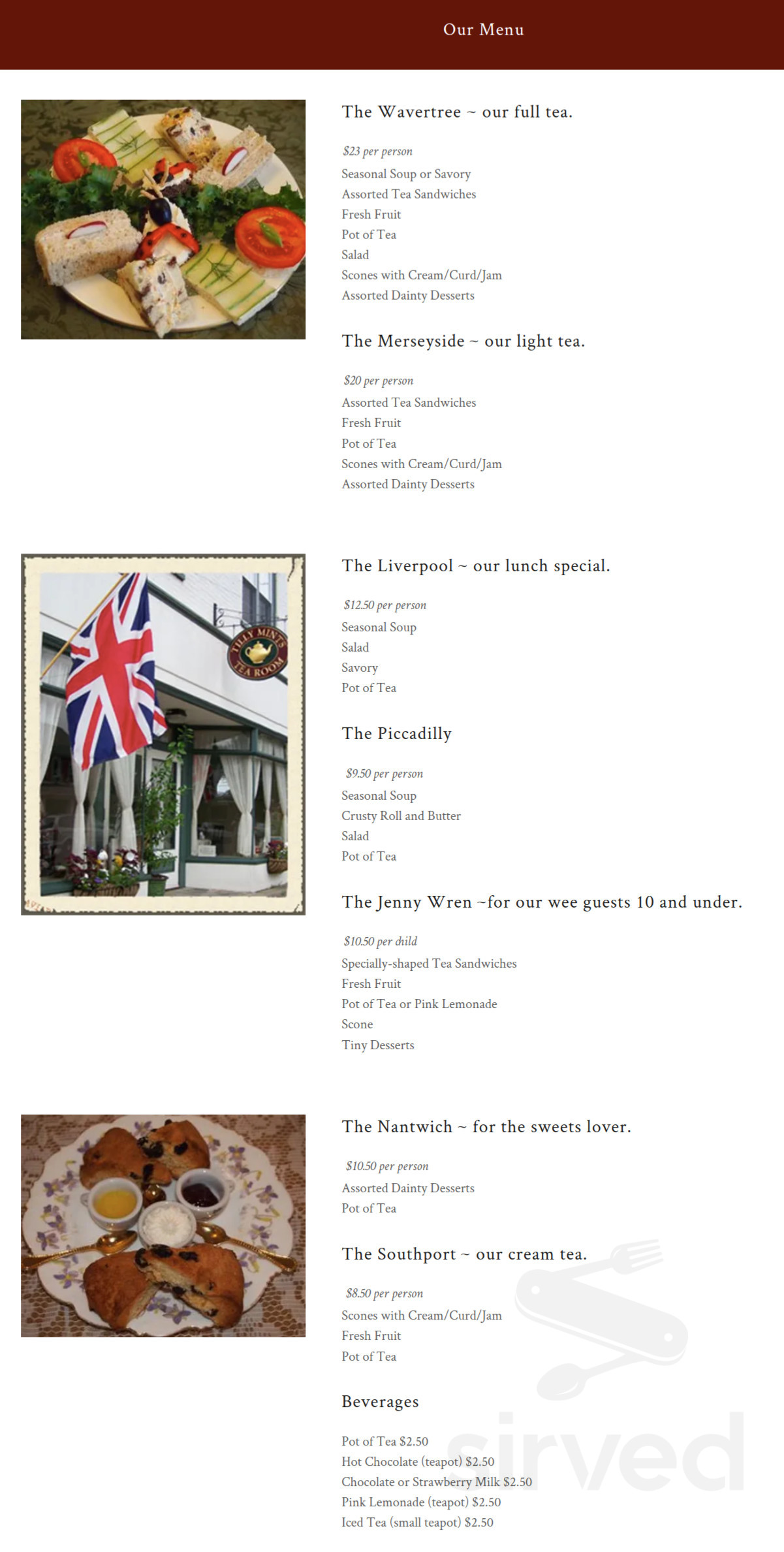 Menu for Tilly Mint's Tea Room in Souderton, PA | Sirved
