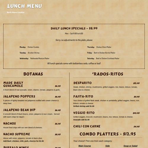 Desperados menu in Williamstown, Massachusetts, USA