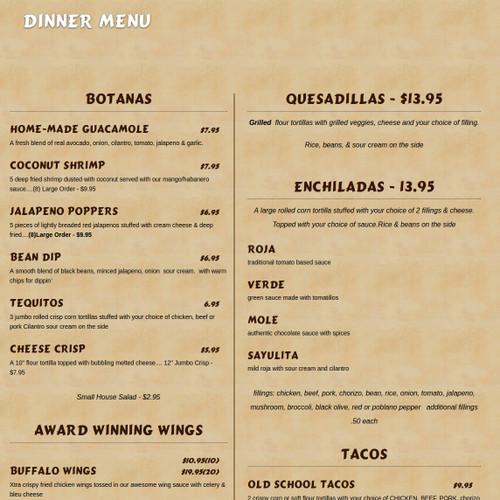 Desperados menu in Williamstown, Massachusetts, USA