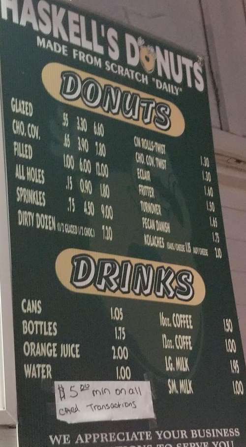 Haskell Donuts menu in Monroe, Louisiana, USA