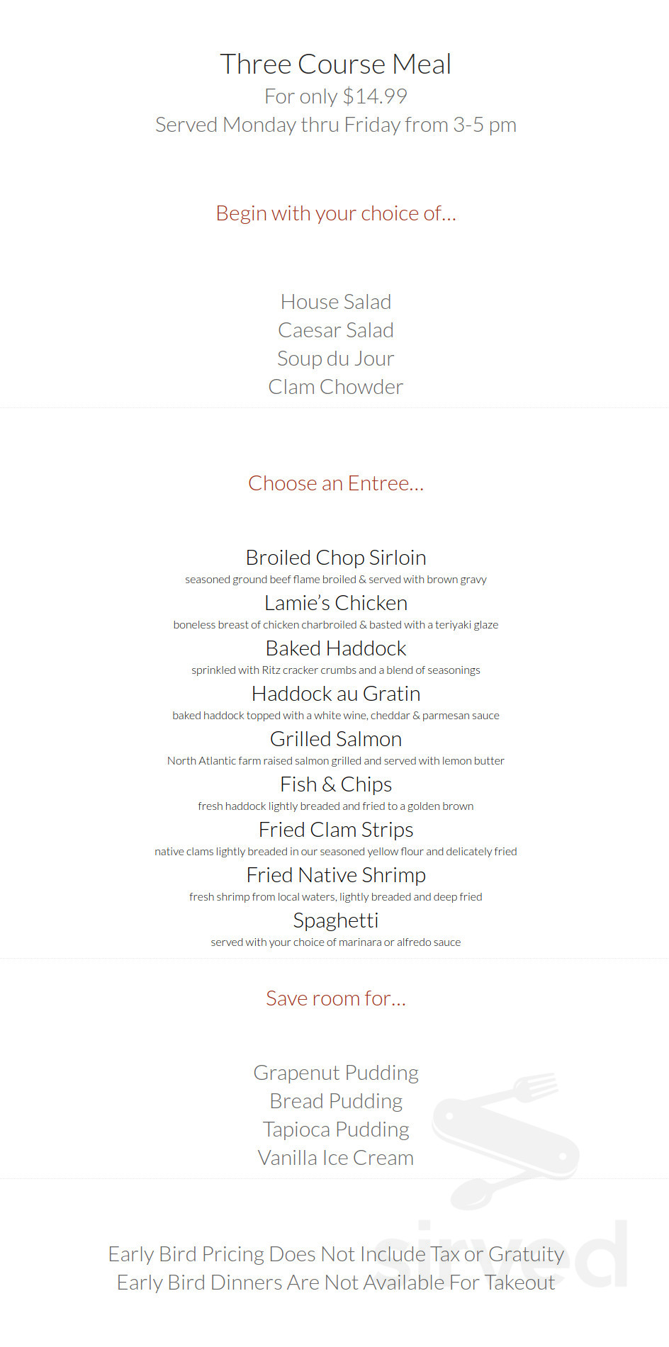 Old Salt Restaurant at Lamies Inn menu in Hampton, New Hampshire, USA