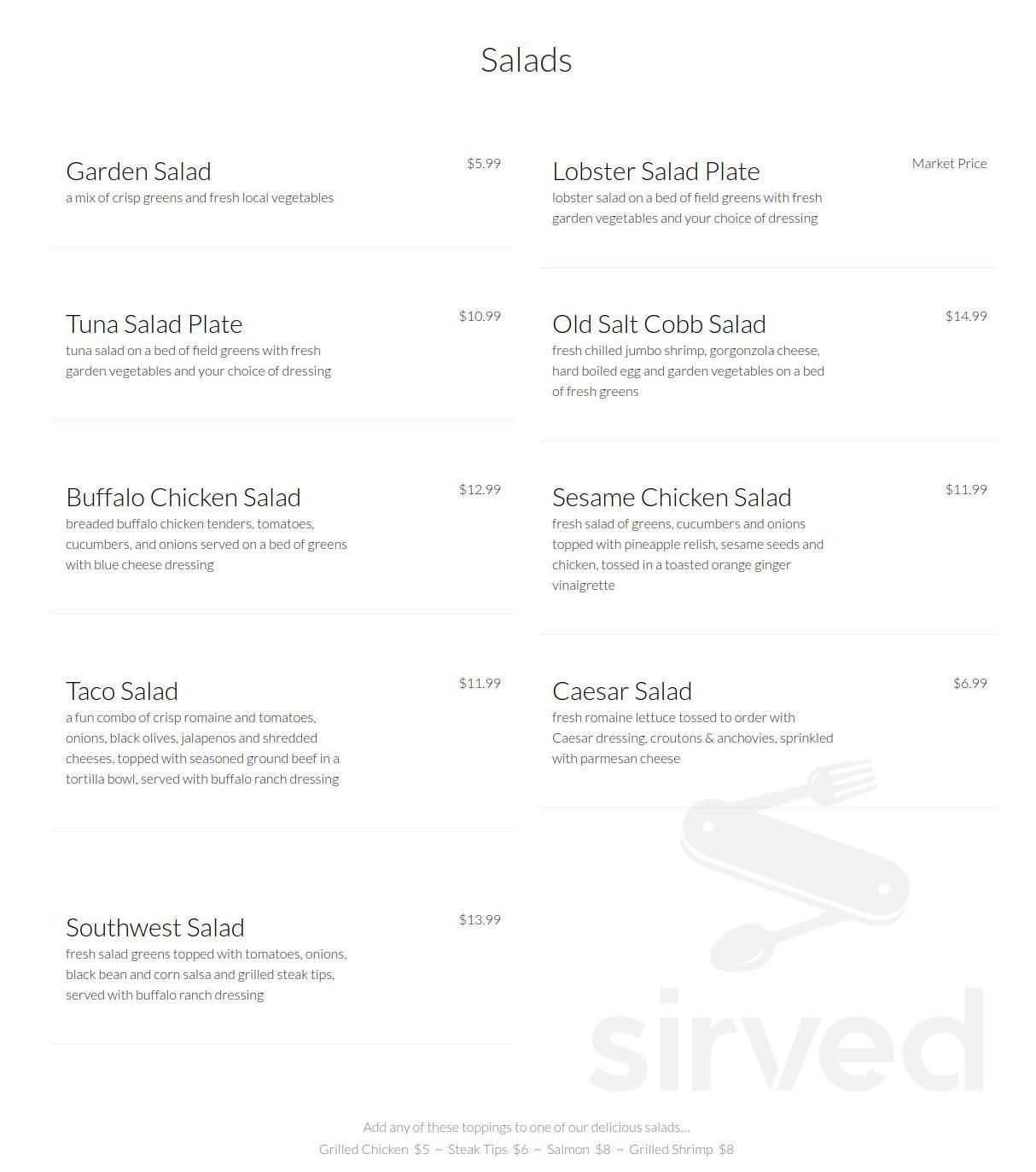 Old Salt Restaurant at Lamies Inn menu in Hampton, New Hampshire, USA