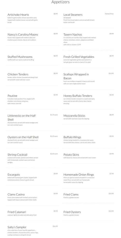 Old Salt Restaurant at Lamies Inn menu in Hampton, New Hampshire, USA
