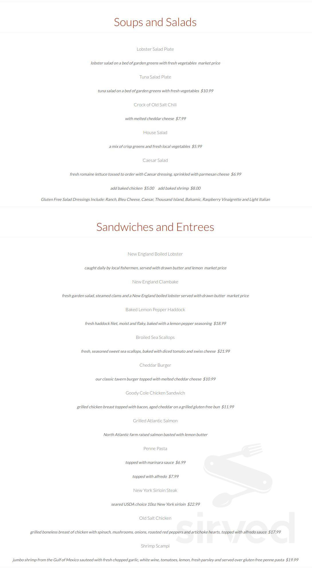 Old Salt Restaurant at Lamies Inn menu in Hampton, New Hampshire, USA