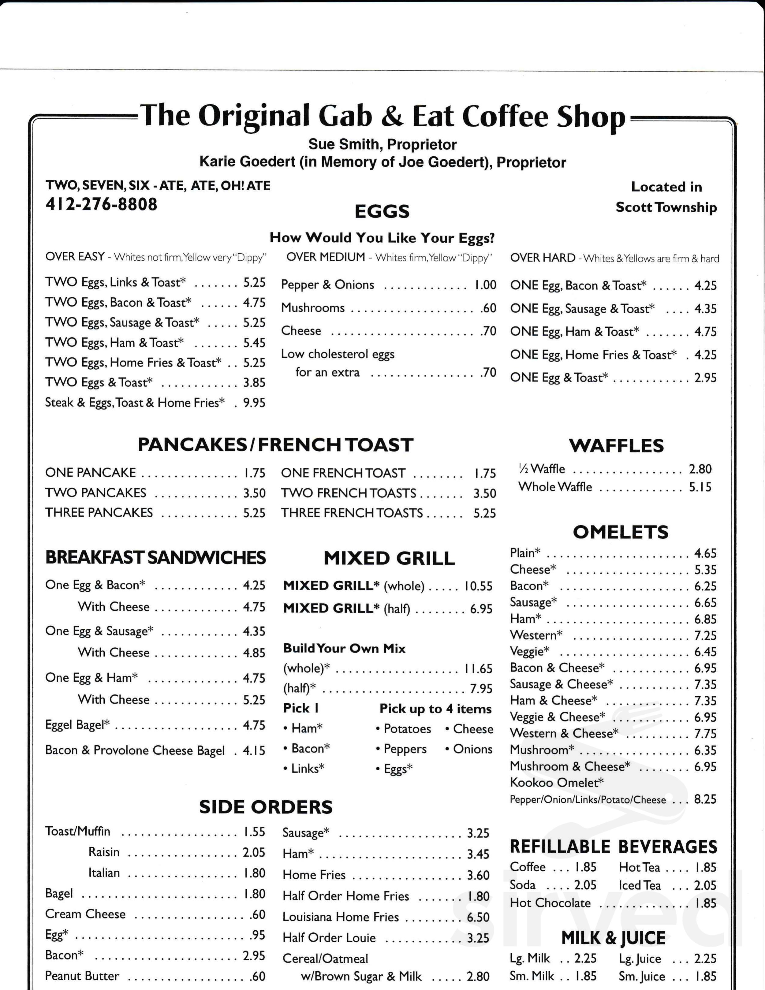 Menu for Gab & Eat in Carnegie, PA | Sirved