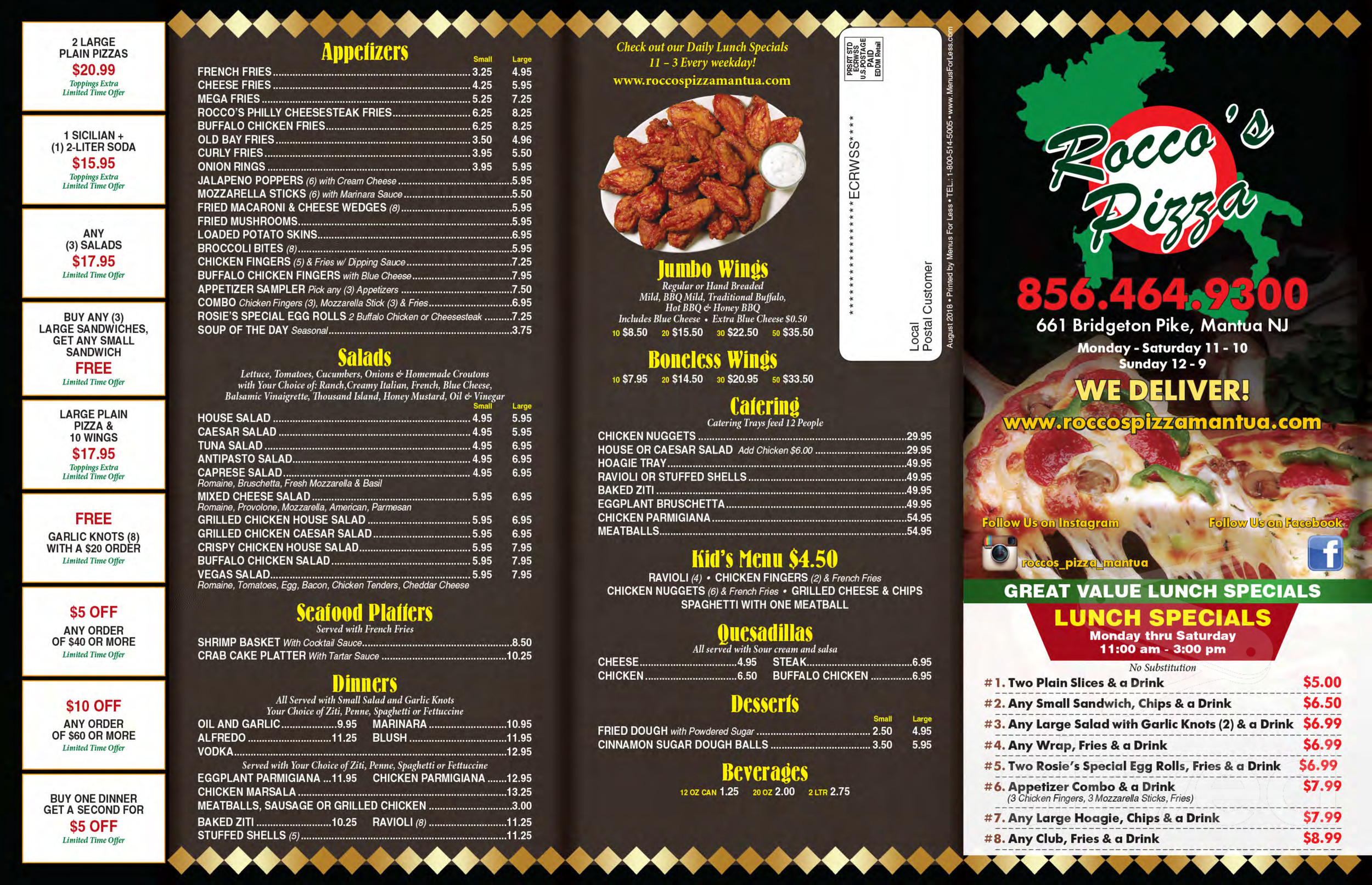 Rocco's Pizza menu in Mantua Township, New Jersey, USA