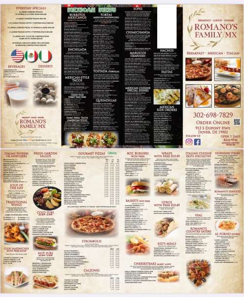 Romano's Family menu in Dover, Delaware, USA