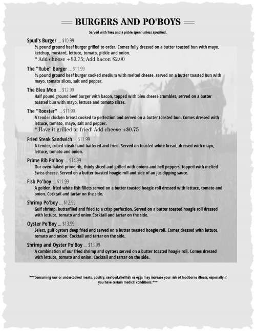 Mr Spuds menu in Fairhope, Alabama, USA