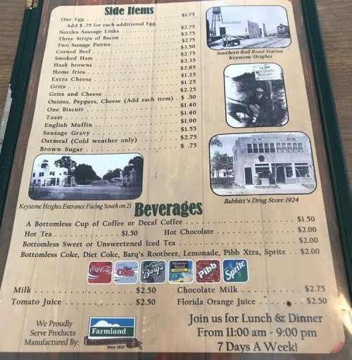 Keystone Inn Family Restaurant menu in Keystone Heights, Florida, USA