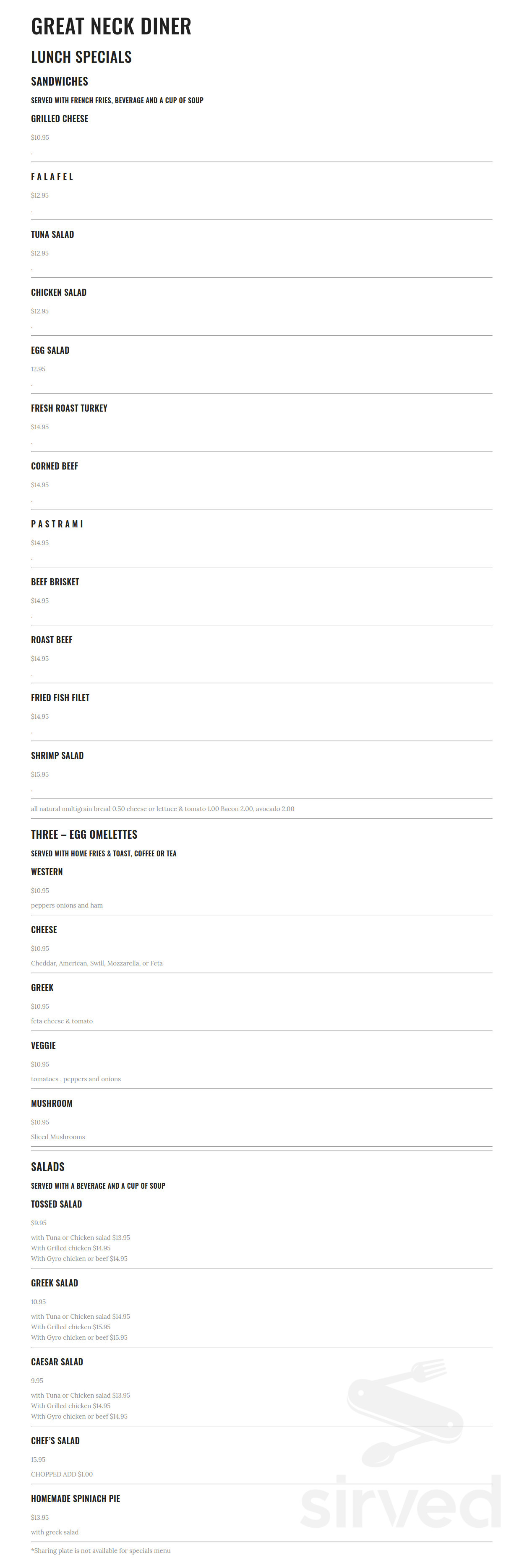 Great Neck Diner menu in Great Neck, New York, USA