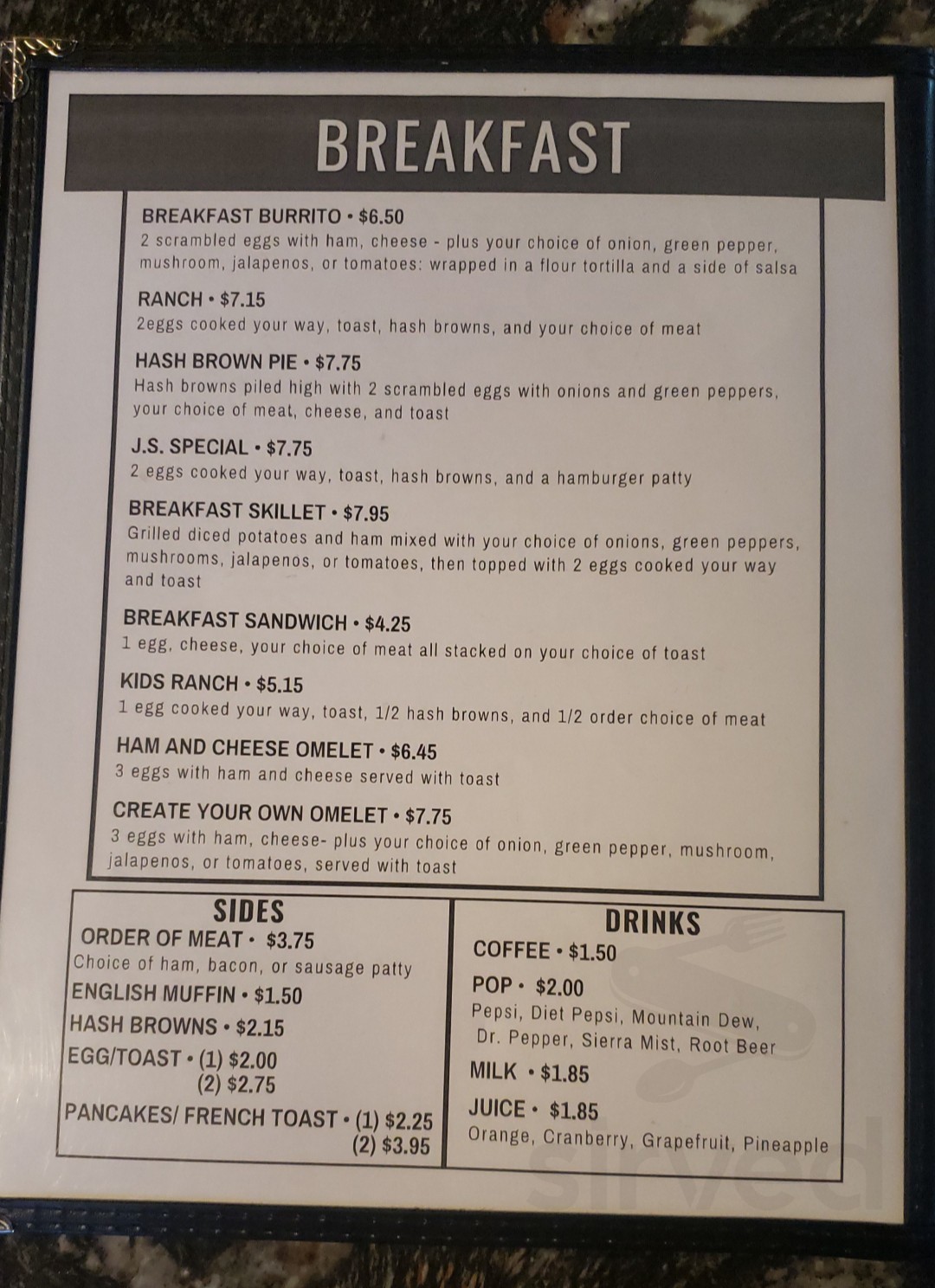 Menu - Pemberton MN's Jamie's Pemberton Pub | Sirved