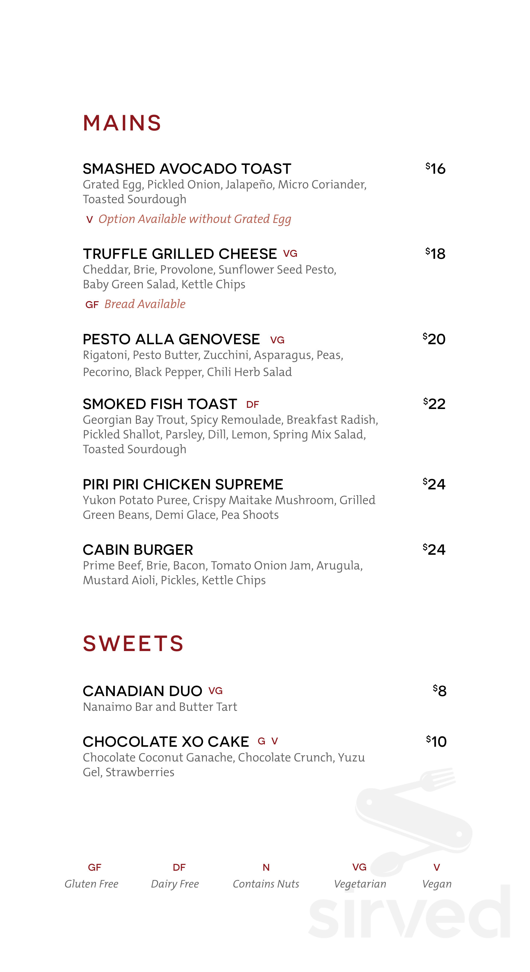 McMichael Cafe menus in Kleinburg, Ontario, Canada