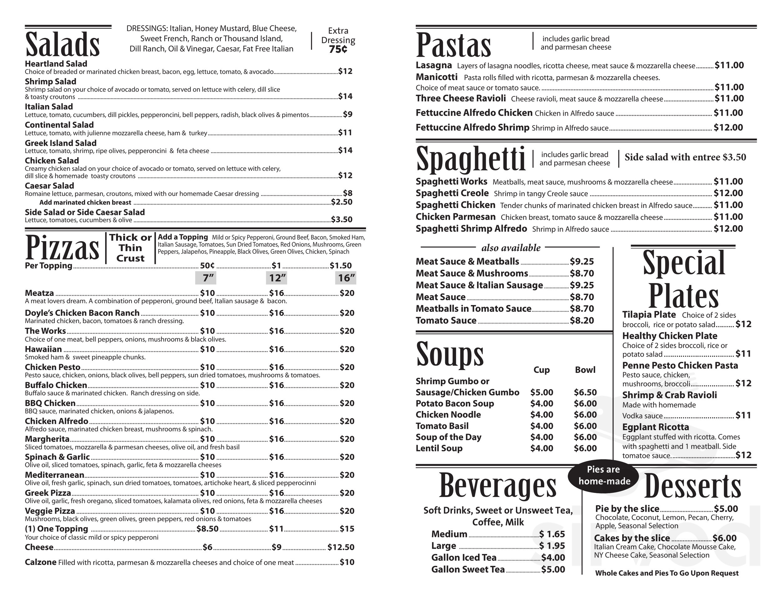 Doyle's Restaurant menu in Houston, Texas, USA