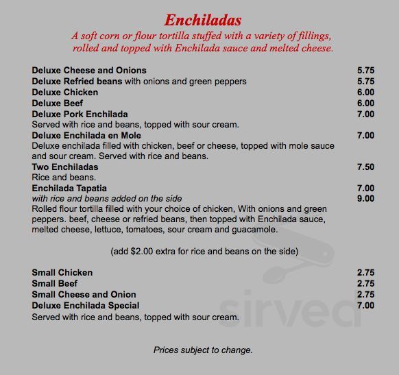 Arceo's Mexican Restaurant menu in Colorado Springs, Colorado, USA