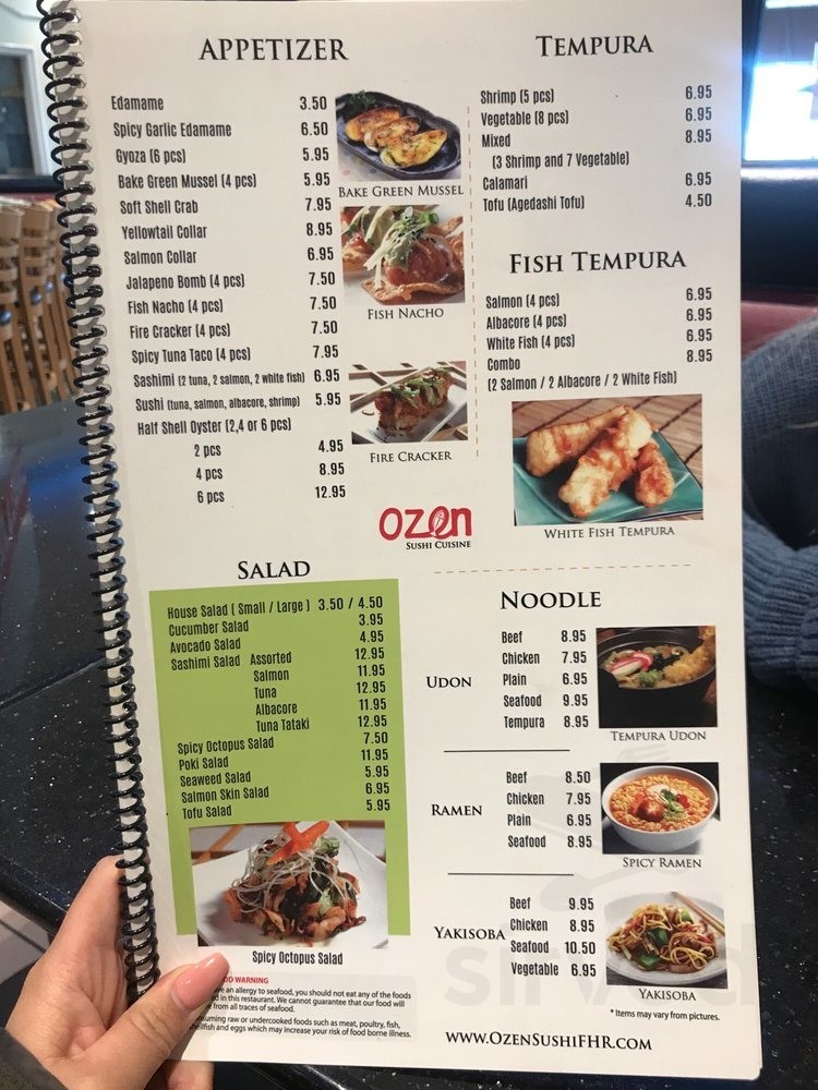Ozen Sushi menu in Foothill Ranch, California, USA