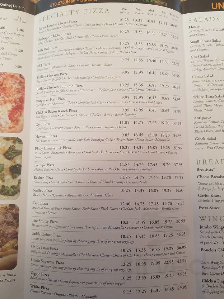 Unida Pizza - Bloomsburg menu in Bloomsburg, Pennsylvania, USA