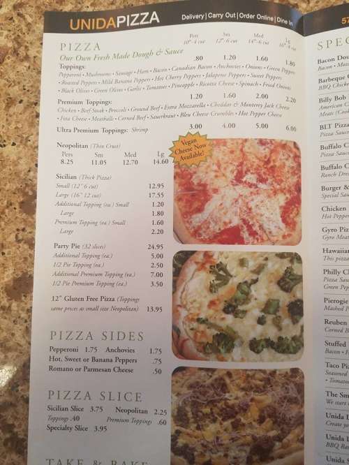 Unida Pizza - Bloomsburg menu in Bloomsburg, Pennsylvania, USA