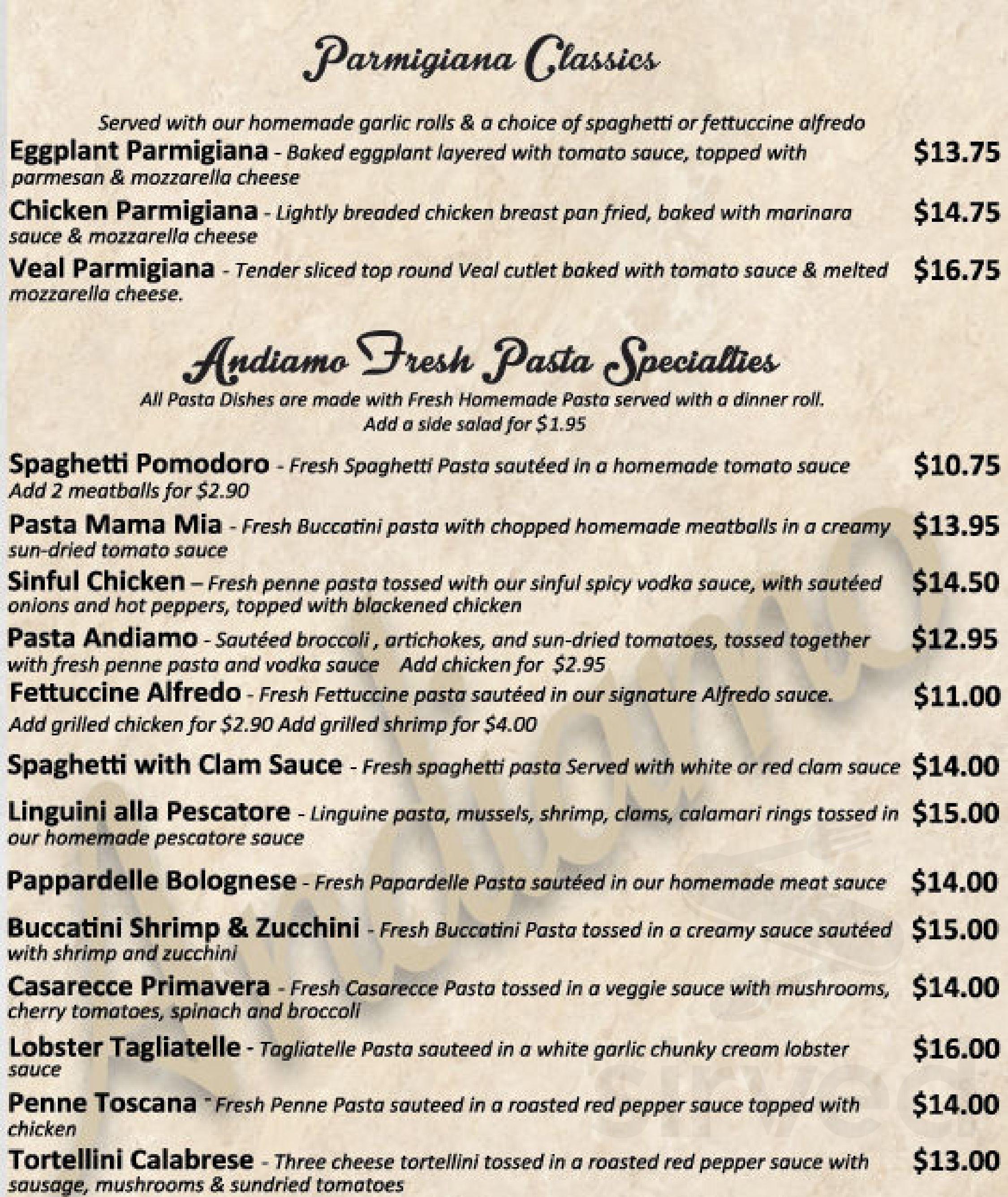 Andiamo Takeout Bistro menu in Williamsville, New York, USA