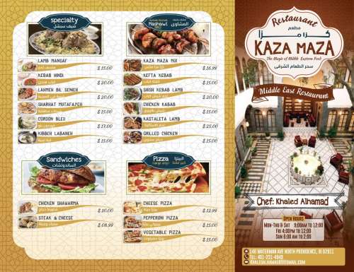 Kaza Maza Restaurant menu in North Providence, Rhode Island, USA
