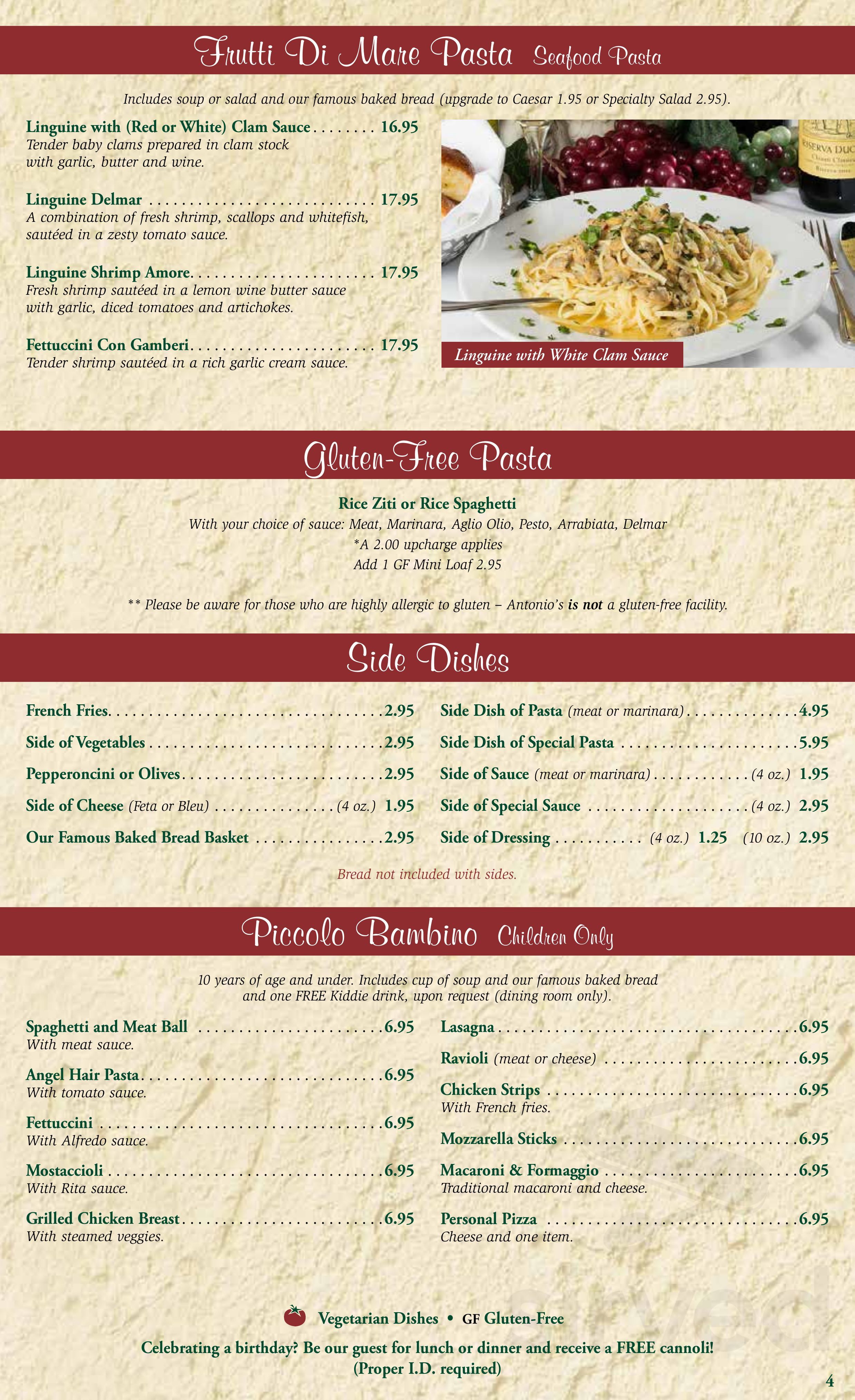 Antonio's Cucina Italiana menu in Farmington Hills, Michigan, USA