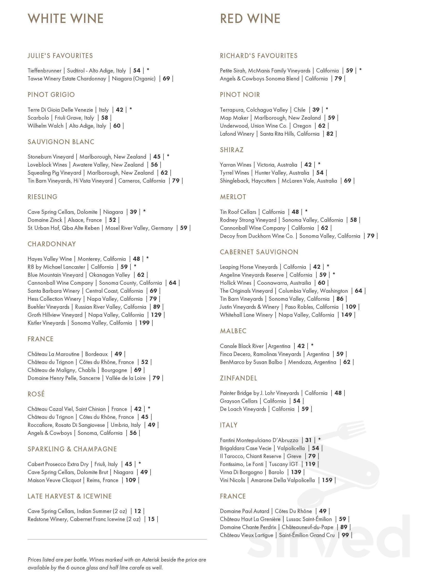 Crossroads menus in Rosseau, Ontario, Canada