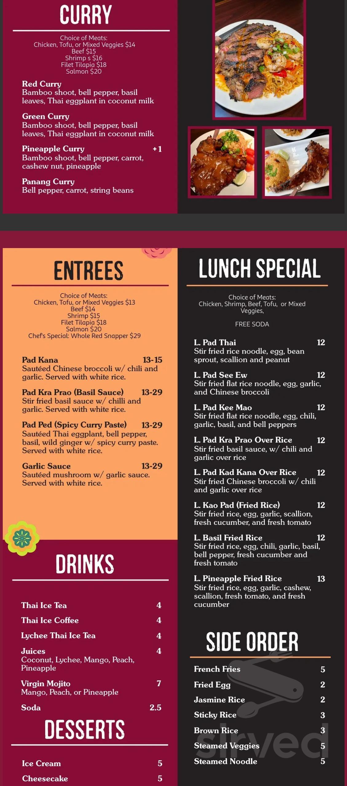 Menu - Queens NY's Eatzy Thai | Sirved