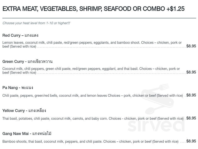 Omaha Mercy Thai Restaurant menu in Omaha, Nebraska, USA