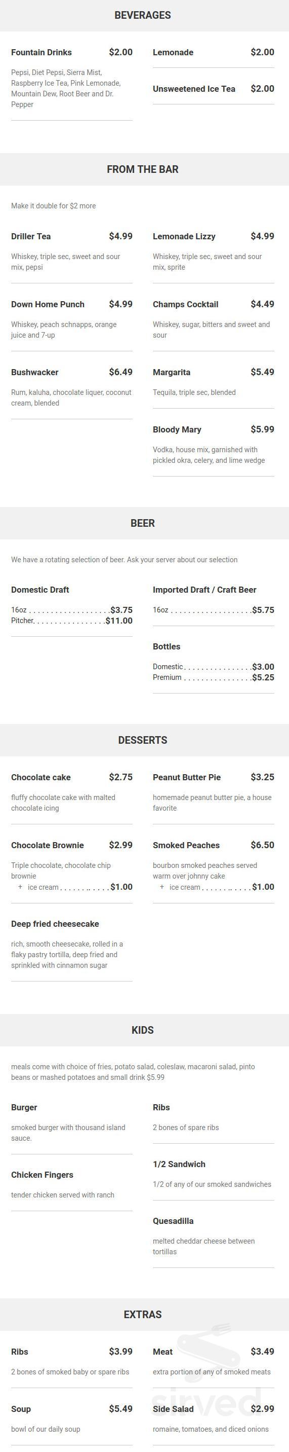 Champs Smokehouse BBQ & Catering menu in Bakersfield, California, USA