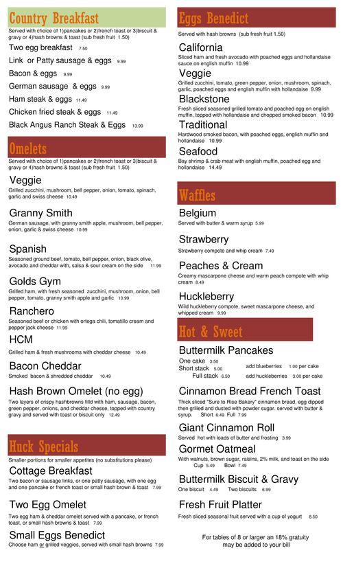 The Wild Huckleberry menu in Wenatchee, Washington, USA
