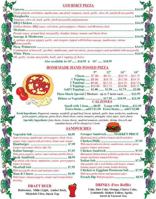 Pizza Shack Italian Grille menu in Largo, Florida, USA
