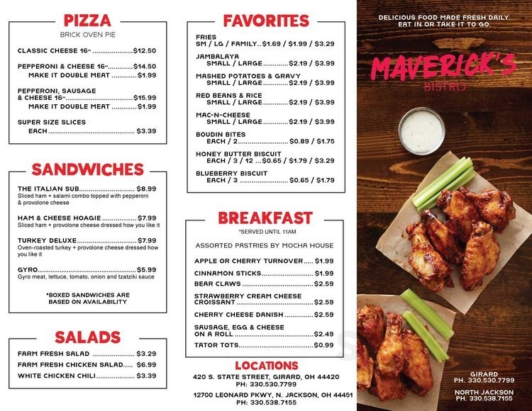Maverick's Bistro + Krispy Krunchy Chicken Girard menu in Girard, Ohio, USA