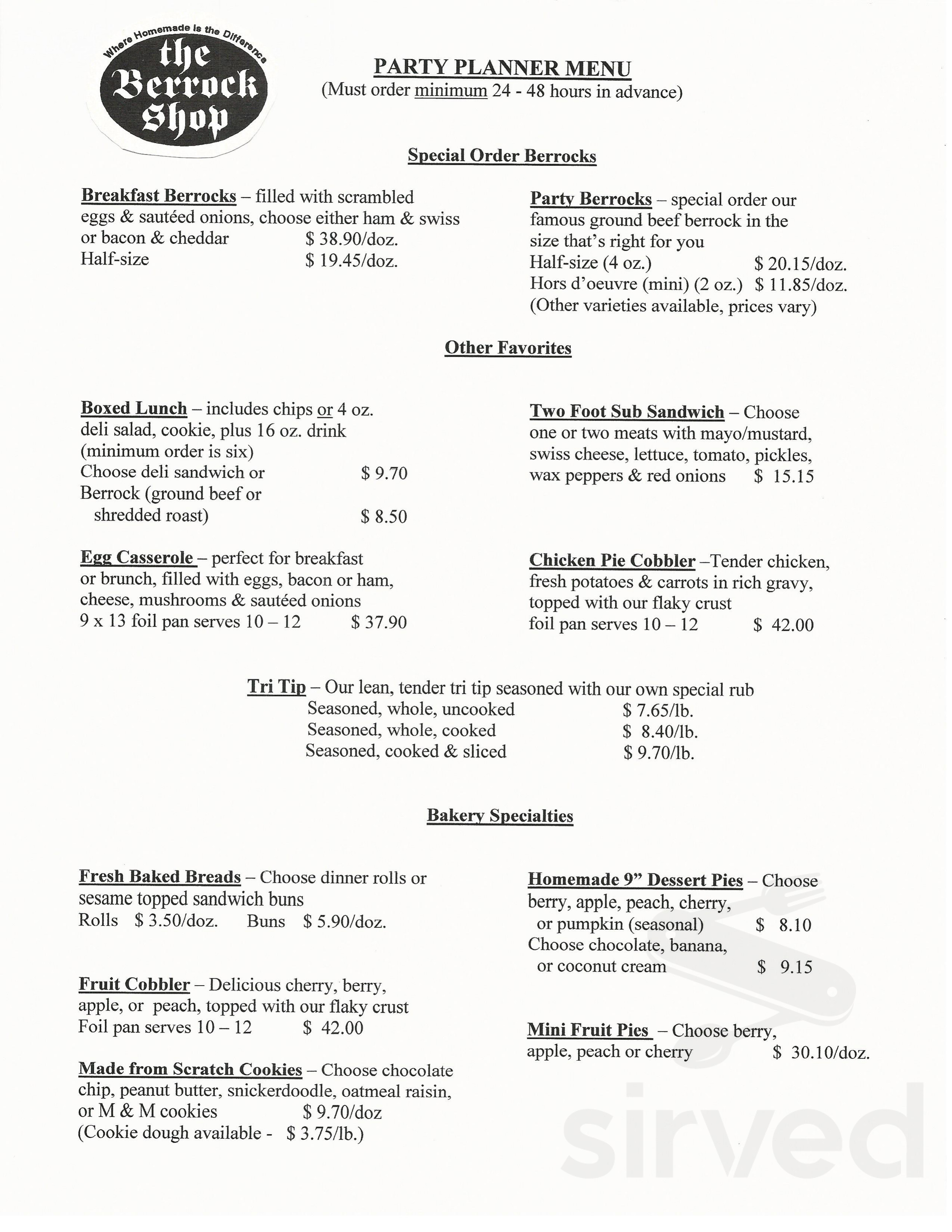 Berrock Shop menu in Fresno, California, USA
