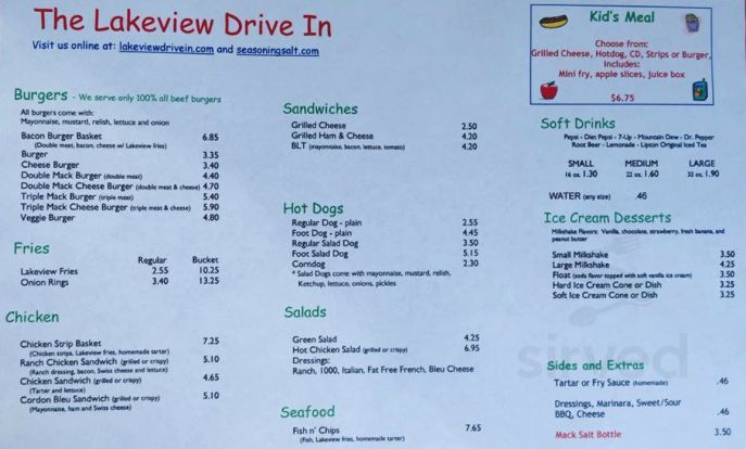 Menu for Lakeview Drive In in Chelan, WA | Sirved