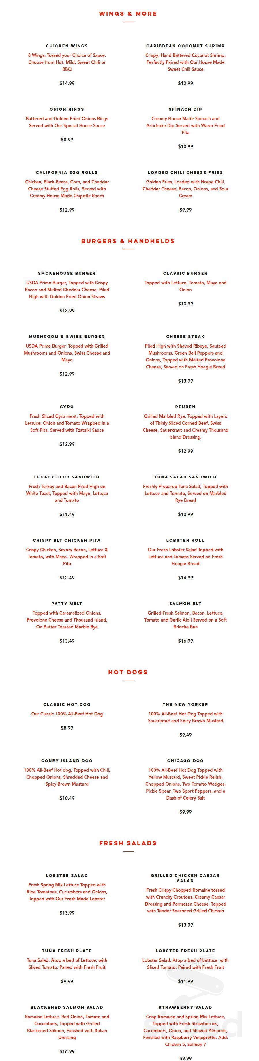 The Pool Bar at Nancy Lopez Country Club menu in The Villages, Florida, USA